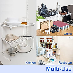 Qboid Sp Stackable Cabinet Shelf - 4 Pack Racks - Large（15x7.6x9.0） Counter & Pantry Organizer Organization, Canned Goods, Condiments - Kitchen [White]