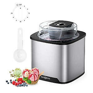 2.1 Quart Ice Cream Maker, Paris Rhône Automatic Homemade Electric Ice Cream Maker Machine for Countertops with Freezer Bowl, Spatula, Scoop, Measuring Cup for Frozen Yogurt, Creamy Ice Cream,