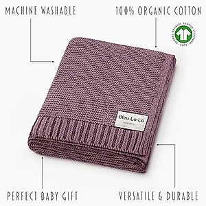 Organic Cotton Receiving Swaddle Blanket for Girls - 100% Luxury Soft Organic Cotton Knit Warm Cozy Stroller Crib Quilt Swaddle Blanket for Newborns Infants Babies & Toddlers (0-2Yrs - Sugar Plum)