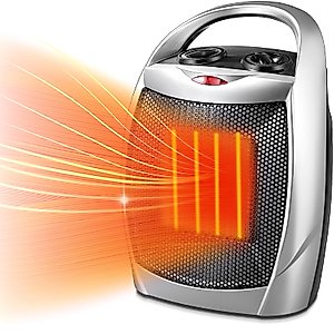 Kismile Small Electric Space Heater Ceramic Space Heater,Portable Heater Fan for Office with Adjustable Thermostat and Overheat Protection ETL Listed for Kitchen, 750W/1500W(Silver)