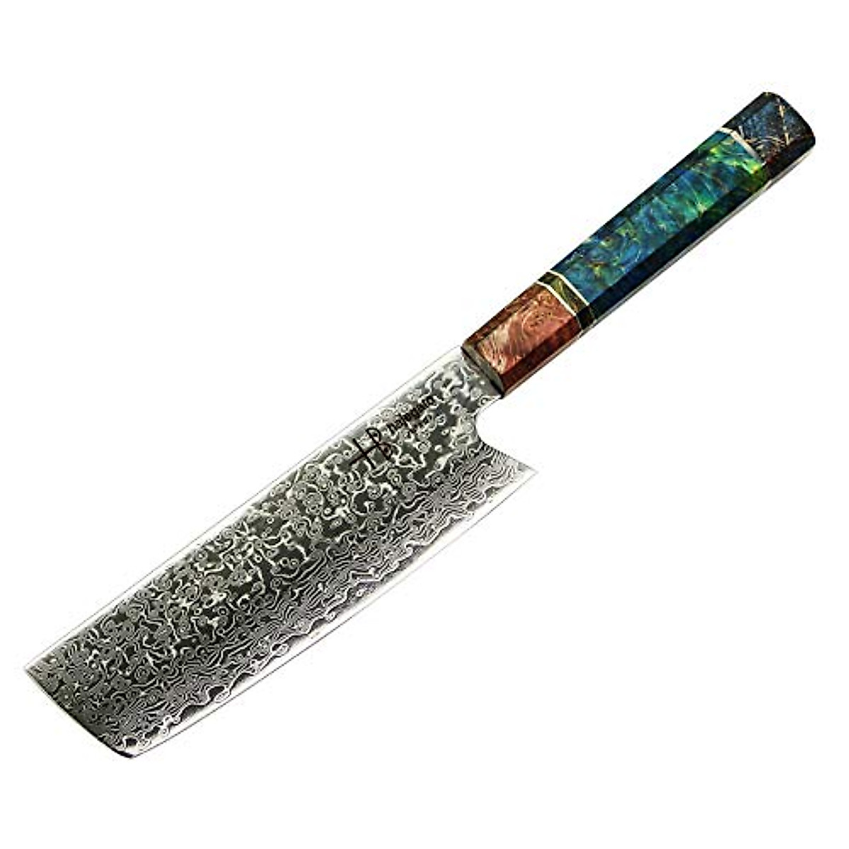 hajegato Damascus Chef Knife Unique One of Kind Handle Professional Japanese Chefs Kitchen Knife Vg10 67 Layers Damascus Steel Knive (Nakiri 7")