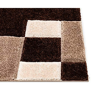 Well Woven Ella Brown Geometric Boxes Thick Soft Plush 3D Textured Shag Area Rug 4x6 (3'11" x 5'3")