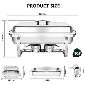 IMACONE 4 Pack Chafing Dish Buffet Set, 8QT Stainless Steel Rectangular Chafers and Buffet Warmer Sets for Catering, Foldable Complete Set with 1/3 Food Pan, Lid, Fuel Holder for Event Party Holiday