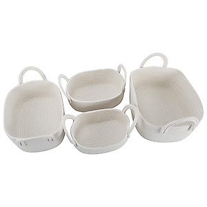 Patioer Storage Baskets Set of 4 - Woven Basket Cotton Rope Bin, Small White Basket Organizer for Baby Nursery Laundry Kid's Toy