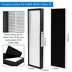 XIMOON FLT4825 HEPA Filter B Replacement GermGuardian AC4825 AC4825E AC4850PT FLT4800 AC4300 AC4800 AC4900 AC4900CA AC4820 For PureGuardian AP2200CA Activated Carbon Pre-Filters - 4 Pack