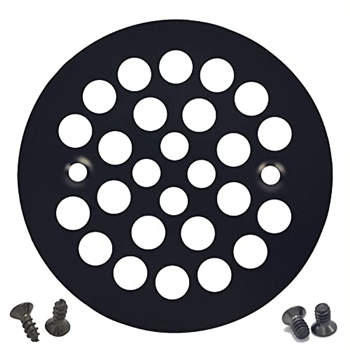 4-1/4" Round Shower Grate Drain Strainer Replacement Cover Matte Black + Machine and Tapping Screws