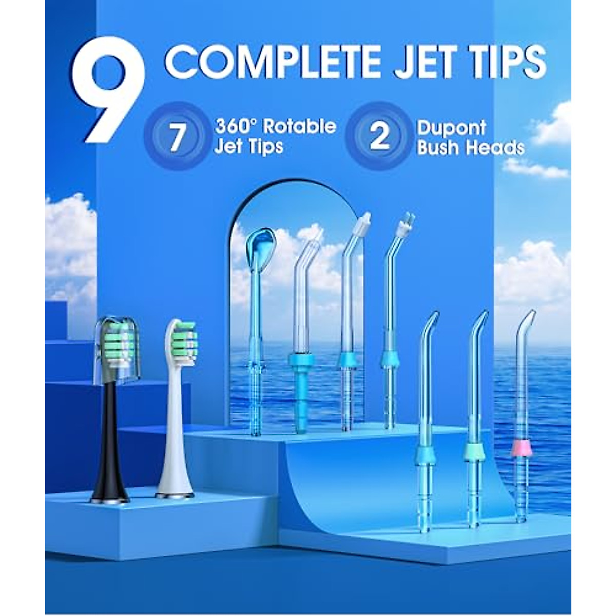 Electric Toothbrush with Water Flosser,600ML Oral Irrigator Water Flosser with 7 Jet Tips,10 Adjustable Water Pressure,Sonic Electric Toothbrush with 2 Brush Heads,5 Modes(Black)