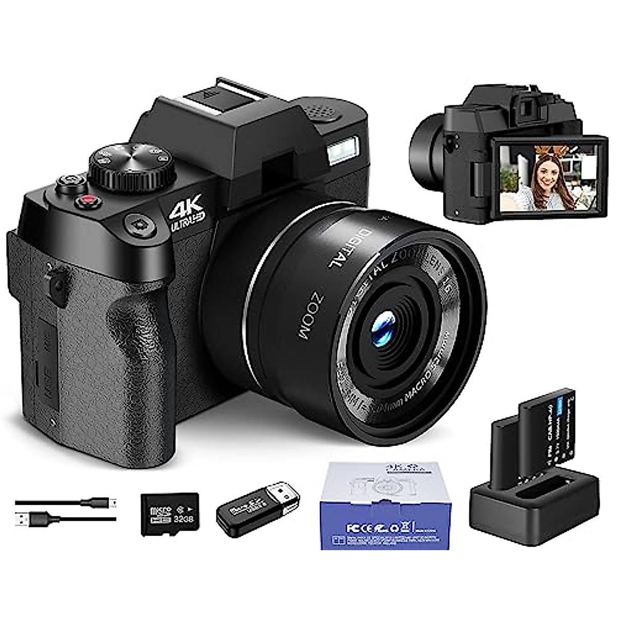 ATPLOES 4k Digital Cameras for Photography, Video/Vlogging Camera for YouTube with WiFi & App Control, Travel Camera with 32GB TF Card & 2 Batteries,Compact Camera,Great Gift Choice