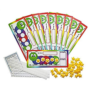 Kenson Kids “I Can Do It!” Caterpillar Token Board 10 Pack – Dry Erase Classroom- Student Incentive Star Charts - Ages 3-10 - Positive Reinforcement Boards with Customizable Goal Box-Measures 5 x 11”