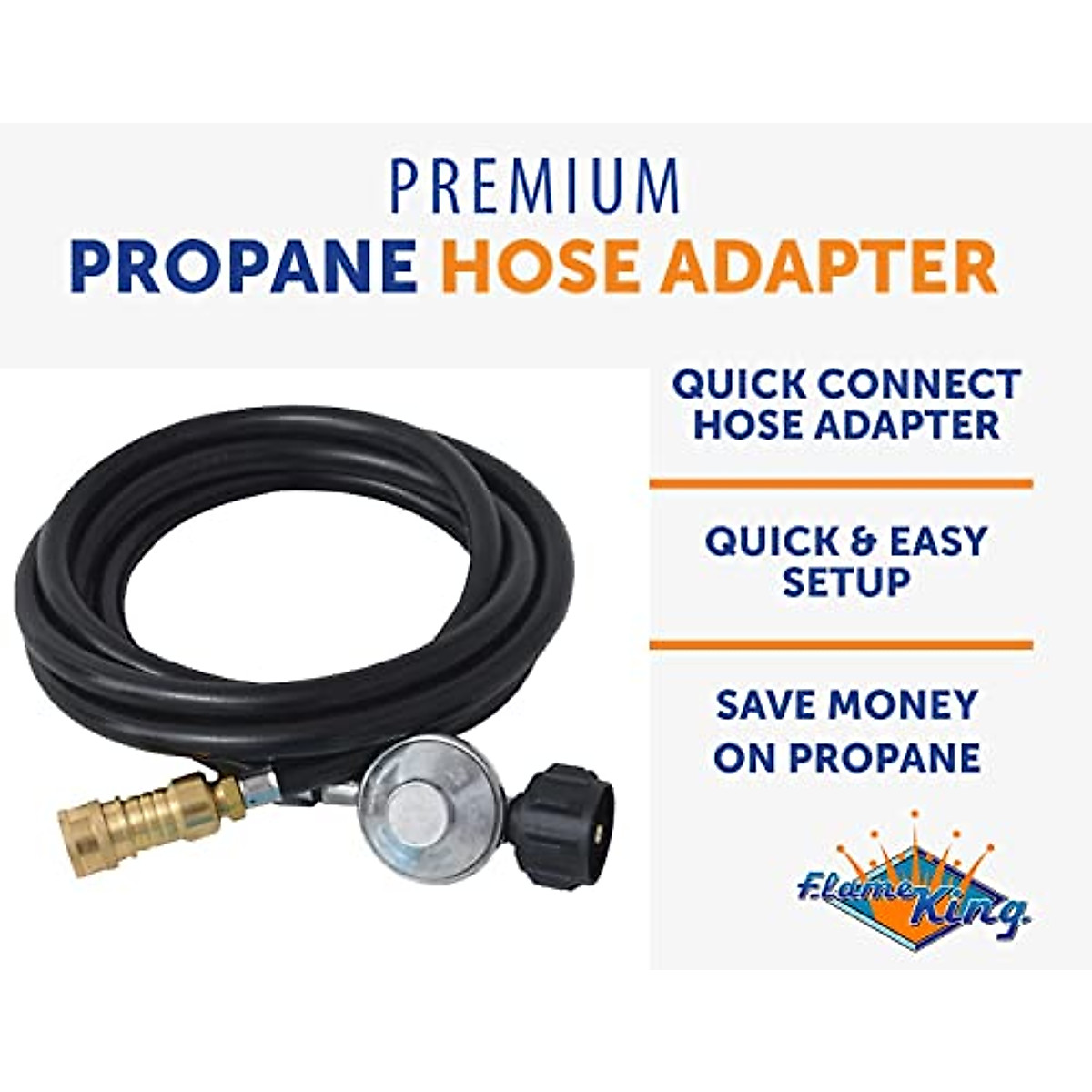 Flame King FK-HTR-QC12FT Propane Gas 3/8" Quick Connect Hose Adapter 20LB Tank Regulator Kit for Buddy Mr Heaters, 12.5 Ft, Black