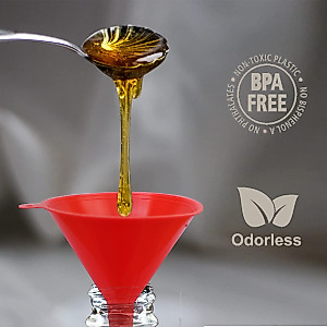 KongNai 4 Pieces Plastic Funnel Set for Kitchen and Automotive Use, Mini, Small, Medium and Large Funnel for Filling Bottles, Canning, Cooking, Lab or Car Oil Funnels