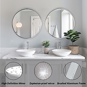 Sunniry Silver Round Mirror, Round Mirror 24 inch, Round Bathroom Mirror, Silver Circle Mirror Metal Frame, Round Mirrors for Living Room, Bathroom, Wall, Hallway.