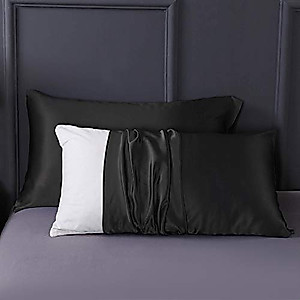 Zenssia Silky Satin Pillow Cases Set of 2, Soft Satin Pillowcases for Hair and Skin, Satin Pillow Covers with Zipper Closure, Queen Size 20x30 Inches, Black