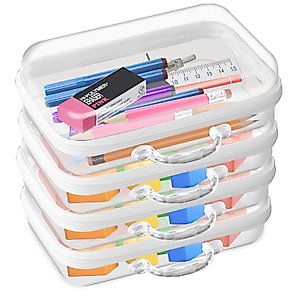 QAVABIN Clear Hard Zipper Pouch, Hard Shell Plastic Organizer Box with Handle, Bliss Zippered Blocks Storage Bins, Hard PVC Cosmetic Travel Bag for Kids Organizing, 8.27x5.12x2.36in, 4Pc