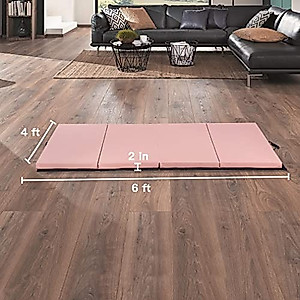 Thick Gymnastics Exercise Mat, 4'x6'x2"Extra Thick High Density Anti-Tear Folding Tumbling Mats Gymnastics for Home, Gym Mat for MMA, Stretching Yoga Cheerleading Martial Arts (Pink)