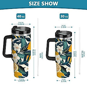 FRCSDIY Leaf Lemon Insulated Tumbler with Handle and Straw Lid,30oz Leakproof Stainless Steel Cup BPA-Free Water Bottle