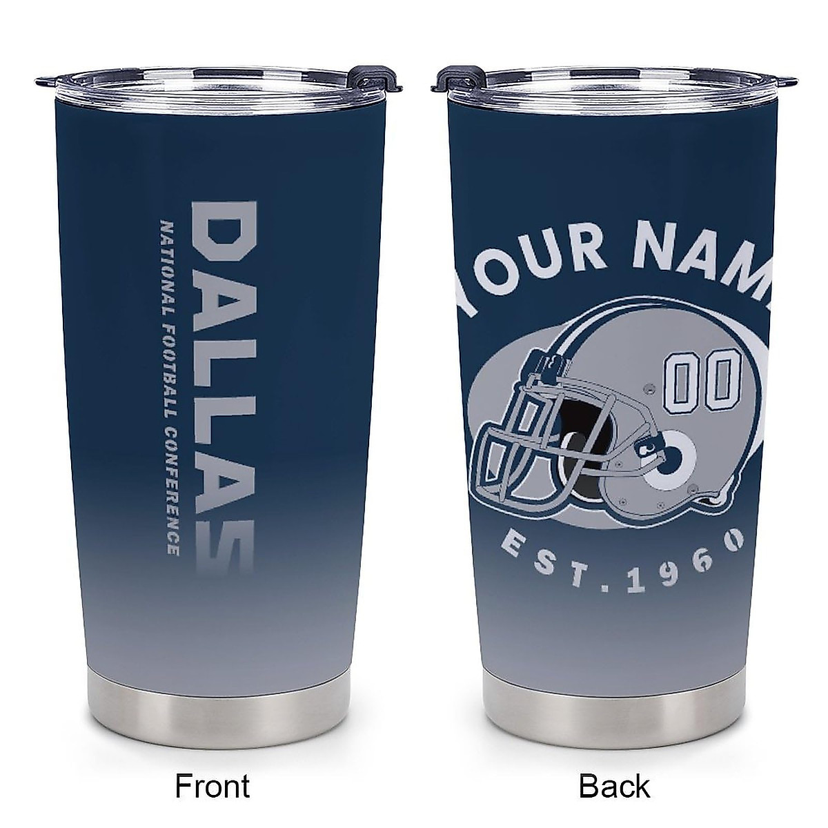 Custom Dallas Tumbler 20oz Stainless Steel with Lid & Straw Personalized Football Fans Gifts for Women Men Travel Cup Insulated Tumbler Add Name Number