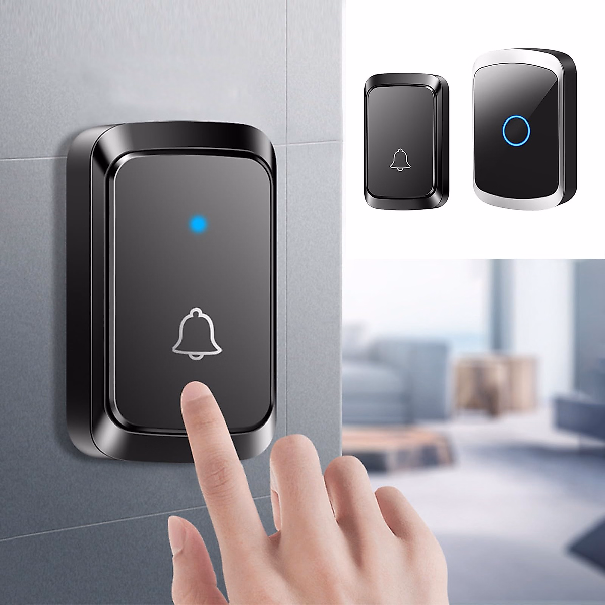 JASKFLY Wireless Doorbell, Battery Powered Mini Door Bell Kit with 34 Chimes 4 Volume Levels, Waterproof Door Chime Kit Operating at 900 Feet for Home/Classroom/Office