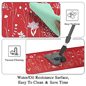 Rempry Kitchen Rug Anti Fatigue, Non Skid Cushioned Comfort Standing Kitchen Mat Waterproof and Oil Proof Floor Runner Mat, Easy to Clean, 17"x59", Red