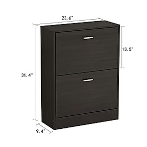 FUFU&GAGA Shoe Cabinet with 2 Flip Drawers for Entryway, Modern Storage Cabinet, Freestanding Rack Organizer (23.6”W x 9.4”D 31.4”H)(Black)