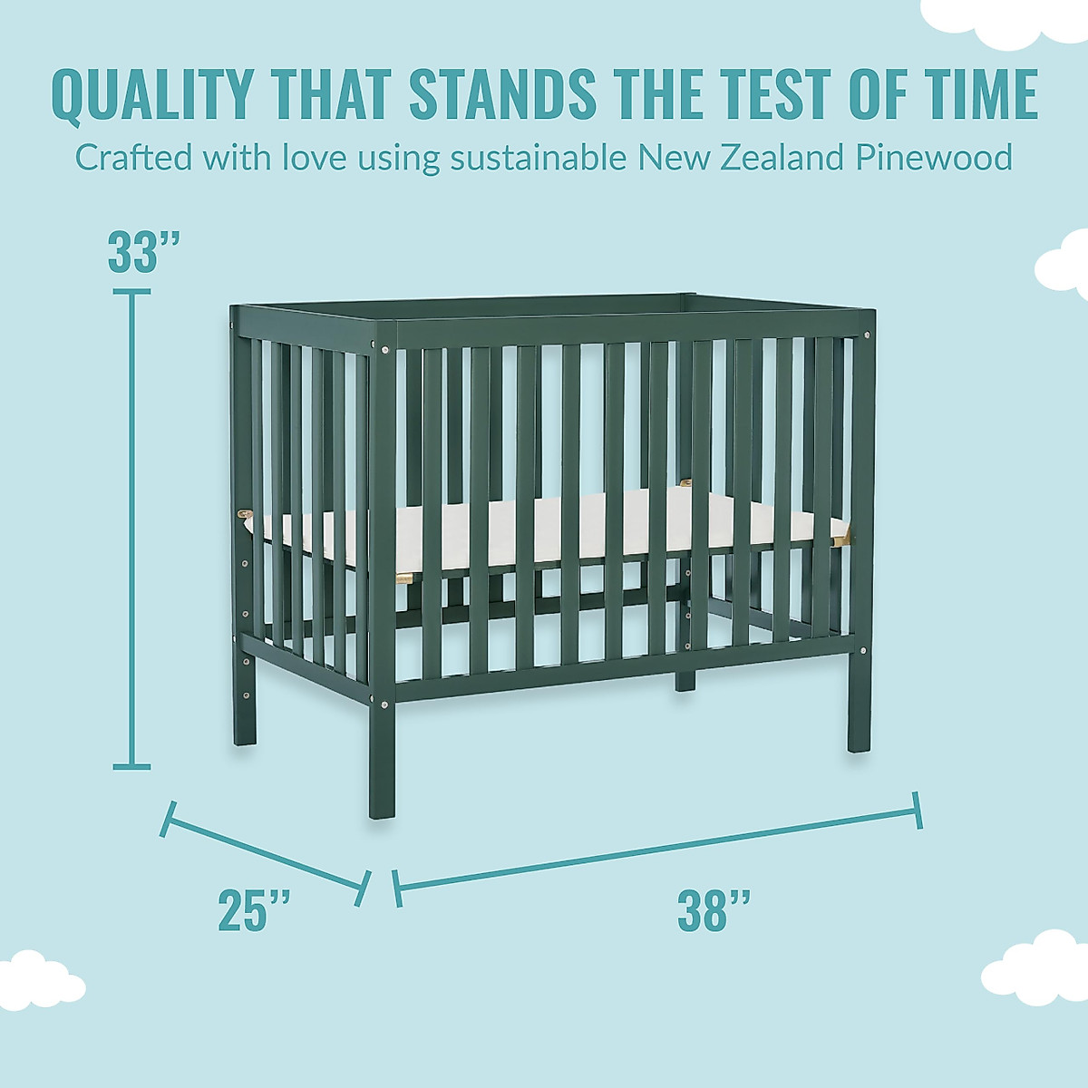 Dream On Me, Edgewood 4-in-1 Convertible Mini Crib, Olive