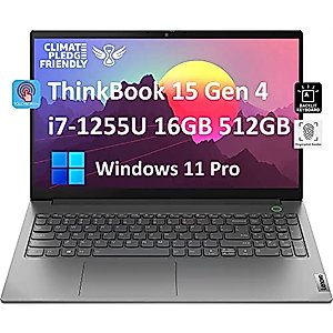 Lenovo ThinkBook 15 Gen 4 15.6" FHD Touchscreen (12th Gen Intel 10-Core i7-1255U, 16GB RAM, 512GB PCIe SSD, Narrow Bezel IPS) Business Laptop, Backlit KB, Fingerprint, Thunderbolt 4, Win 11 Pro
