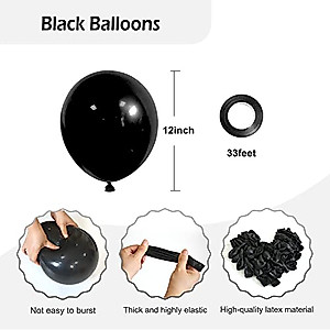 FOTIOMRG Black Balloons 12 inch, 50 Pack Black Latex Party Balloons Helium Quality for Birthday Graduation Baby Shower Halloween Father's Day Party Decorations (with Black Ribbon)