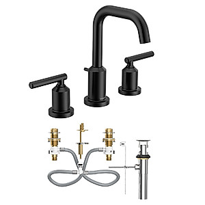 Moen Gibson Matte Black Two-Handle High Arc Widespread Bathroom Sink Faucet for 3-Hole Setups with Valve Included, TV6142BL