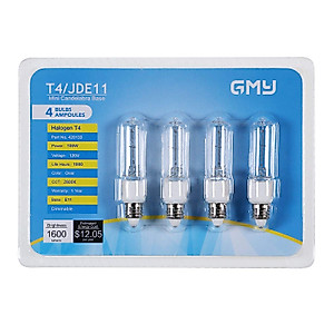 GMY JDE11 120V 100W T4 Mini Candelabra Base 1600lm 2800K Clear Dimmable JD E11 Halogen Light Bulbs 4Pack