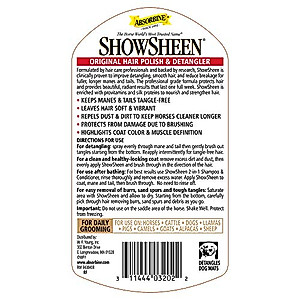 Absorbine ShowSheen Hair Polish & Detangler for Mane, Tail & Coat, Healthy Hair Growth & Radiant Shine, 32oz Refill Bottle