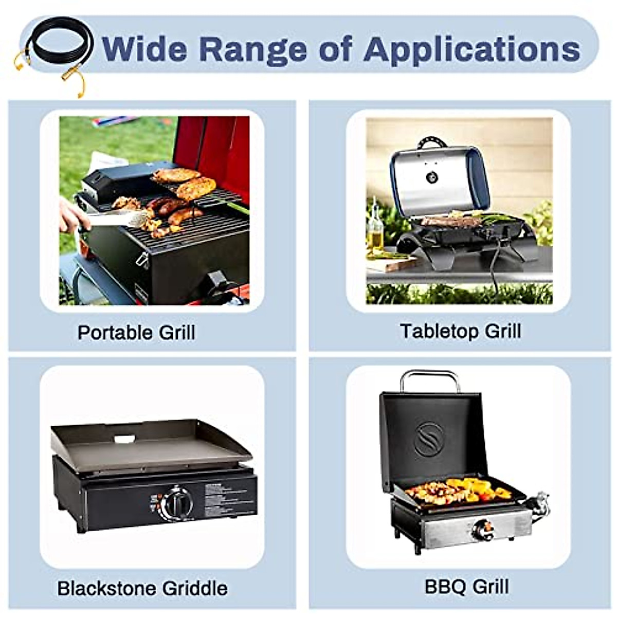 12FT Quick-Connect RV Propane Hose with 1/4" Safety Shutoff Valve and 1/4" Male Full Flow Plug, Low Pressure Quick Disconnect Propane Hose with Elbow Adapter for 17" and 22" Blackstone Griddles