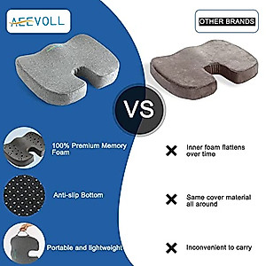 AEEVOLL Memory Foam Seat Cushion Pillow for Office Chair - Butt, Sciatica, Coccyx, Back, Tailbone & Lower Back Pain Relief - Orthopedic Chair Pad for Car, Wheelchair, Computer and Desk Chair