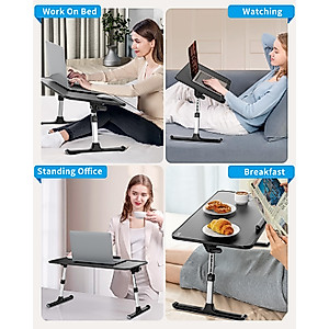 SAIJI Leather Laptop Bed Tray Table, Adjustable Laptop Stand with Removable Stopper, Portable Lap Desks with Foldable Legs, Notebook Stand Breakfast Reading Desk for Sofa Couch(Large,Black)