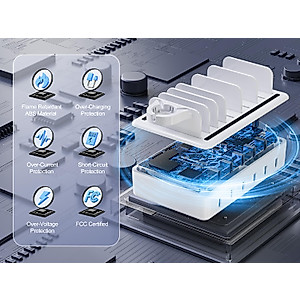 Honcila Charging Station for Multiple Devices, 6 Port 50W Fast Multi Charger Station Charging Dock with 6 Mixed Charging Cables for iPhone, iPad, Kindle, Tablet, Cellphone and Others