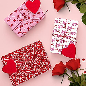 Whaline 12 Sheet Valentine's Day Wrapping Paper 6 Design Love Heart Wrapping Paper Red Pink White Patterned Art Paper for Wedding Anniversary Baby Shower Birthday Gift Wrap, 19.7 x 27.6 Inch