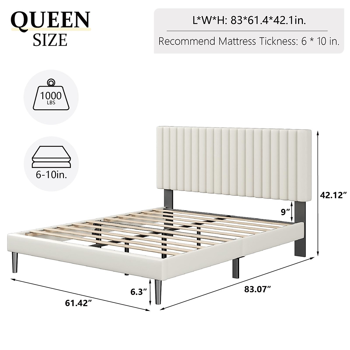 HAOARA Queen Size Platform Bed Frame with Velvet Upholstered Headboard, Queen Bed Frame with Strong Wood Slats, Box Spring Optional, Mattress Foundation, Easy Assembly Beige
