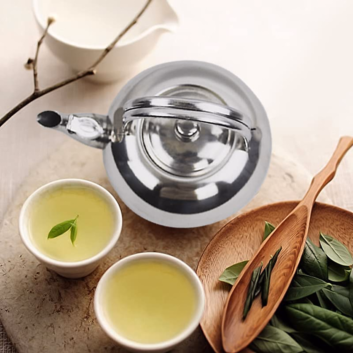 Stainless Steel Kettle Heat Resistant Handle Stovetop Kettle Camping Tea Coffee Pot with Insulated Handle Teapot with Filter Outdoor Hiking Gear Portable Teapot Lightweight Camping Cookware (1L)