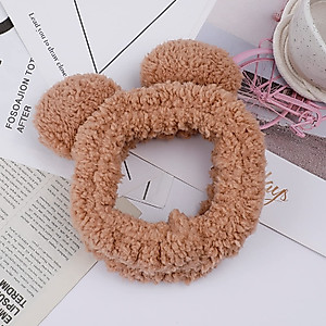 Hofar Bear Face Wash Headband Hairband with Bear Ears Coral Fleece Cartoon Cute Creative Hair Accessories