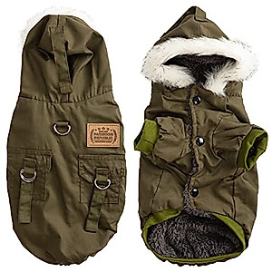 Hollypet Dog Coat Dog Jacket Pet Hoodie Pet Outdoor Jacket Warm Plaid Vest Winter Cold Weather Dog Apparel for Small Medium Large Dogs Furry Collar, Green, M