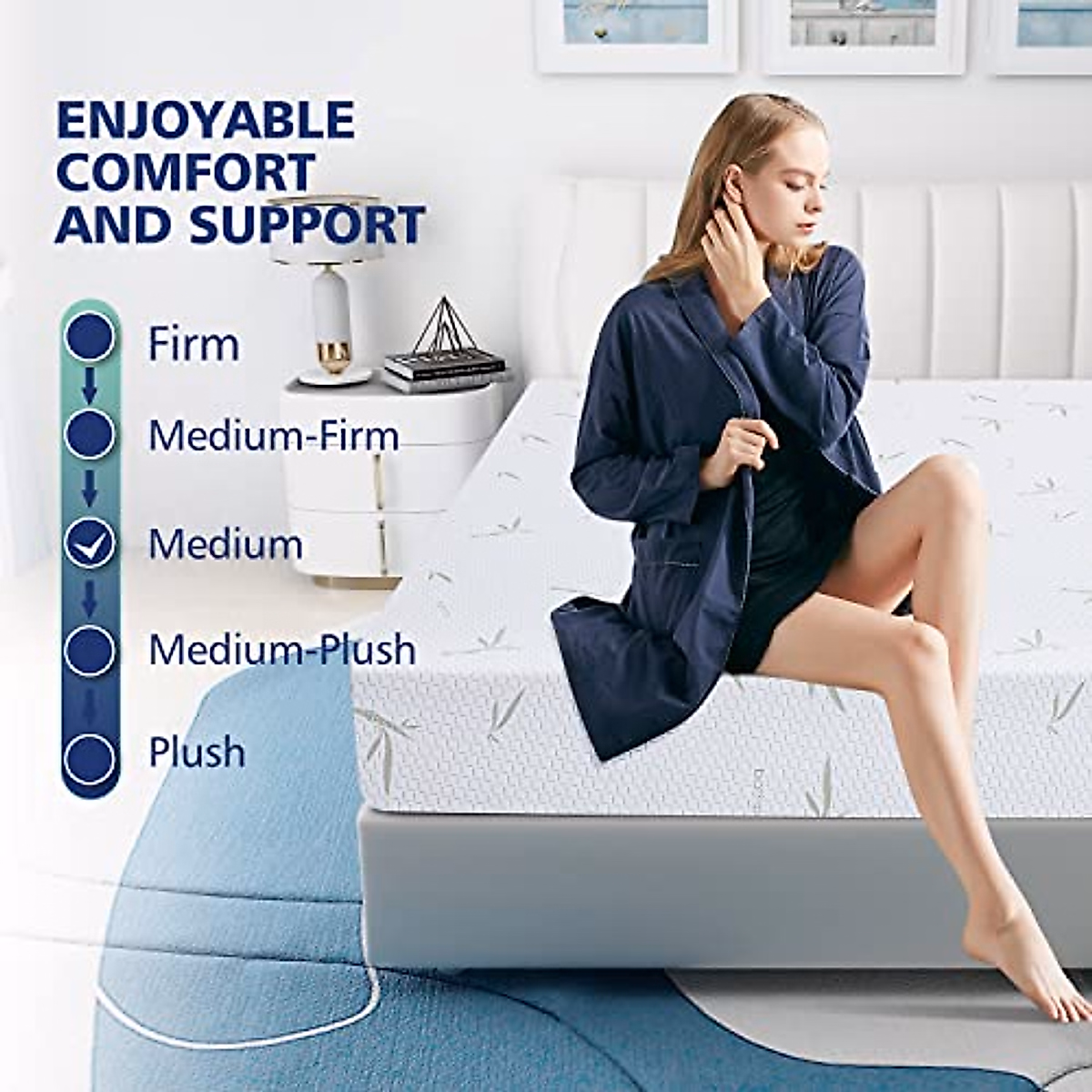 VANCIKI 8 Inch Twin XL Mattress, Cool Gel Memory Foam Mattresses with Bamboo Pattern Cover Breathable Pressure Relieve Bed Mattress in a Box, CertiPUR-US Certified, Made in USA