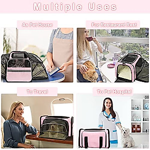 Cat Carrier Airline Approved Pet Carrier, Expandable Foldable Soft-Sided Dog Carrier, 3 Open Doors, 2 Reflective Tapes, Pet Travel Bag Safe and Easy for Cats and Dogs(Pink)