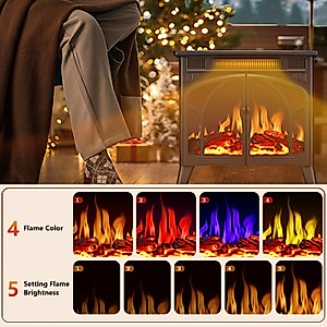 R.W.FLAME Electric Fireplace Heater 25" with Remote Control, Cathedral Stylish, Different Flame Effects and Log Set Colors, Adjustable Brightness and Heating Mode, Overheating Safe Design
