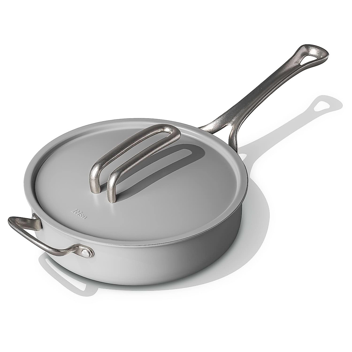Risa Nonstick Saute & Frying Pan with Lid by Eva Longoria - 4.5 Qt Deep, Sturdy Ceramic Coating, Stainless Steel Handle - Pot Holders for Gas, Electric, & Induction Stove Pans for Cooking - Cool Grey