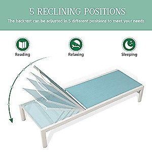 PATIO TREE 2 Pieces Patio Aluminum Chaise Lounges Outdoor Reclining Lounge Chairs with Adjustable Backrest, Turquoise