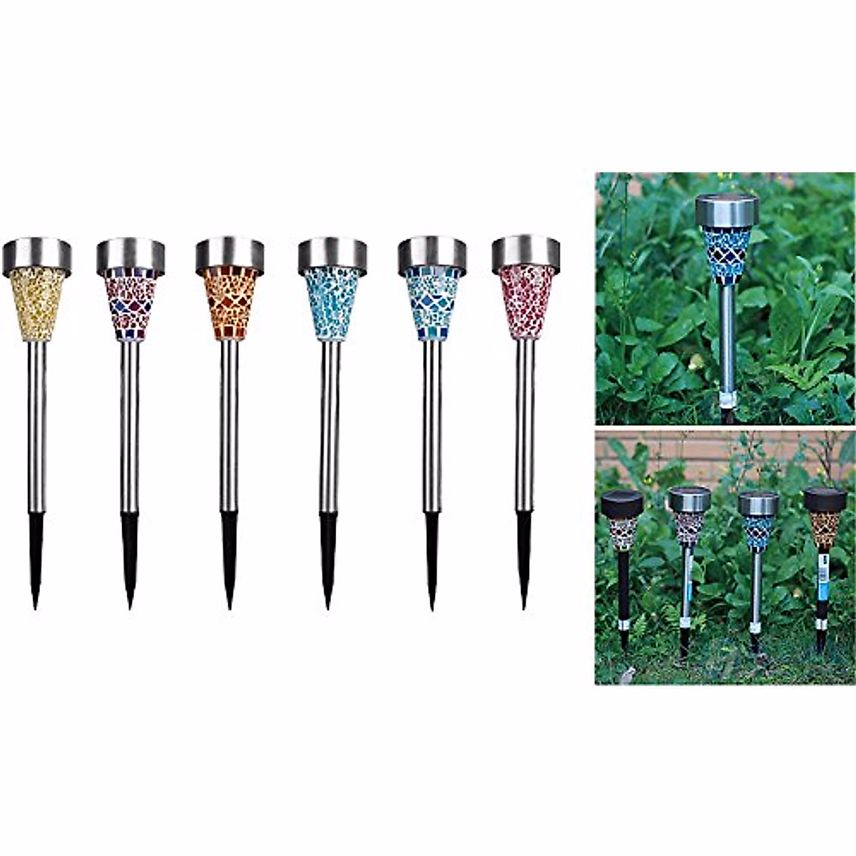 Solarek Solar Powered Mosaic Garden/Lawn/Path Rechargeable LED Lights (Stainless Steel, Landscape Lights for Outdoors, 4 Lights/Box, Solar Powered Self Efficient) - 6 Lights/1 Pack