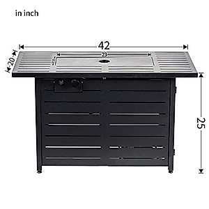 Propane Fire Pit Table, 42 Inch 60,000 BTU Rectangular Propane Gas Fire pits Free Lava Rocks and Electronic Ignition Balcony OutdoorTable Courtyard Garden Fire Pit Terrace