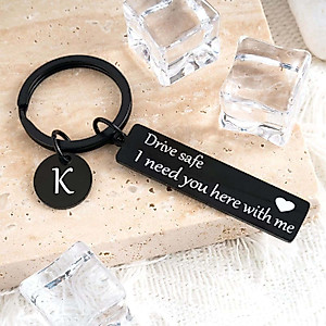 VICKHU drive safe keychain for boyfriend,26-letter keychain,gifts for boyfriend on bithday christmas valentines day (Black letter K)