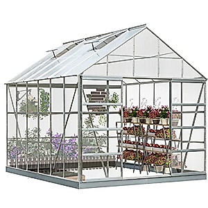 MELLCOM 12' x 10' x 10.3' Greenhouse for Outdoor, Outside Walk-in Hobby Green House for Plants with Polycarbonate Aluminum Frame, Adjustable Roof Vent and Sliding Door for Backyard Garden in Winter