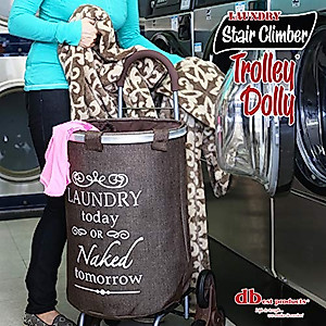 dbest products Stair Climber Laundry Trolley Dolly, Brown Laundry Bag Hamper Basket cart with wheels sorter