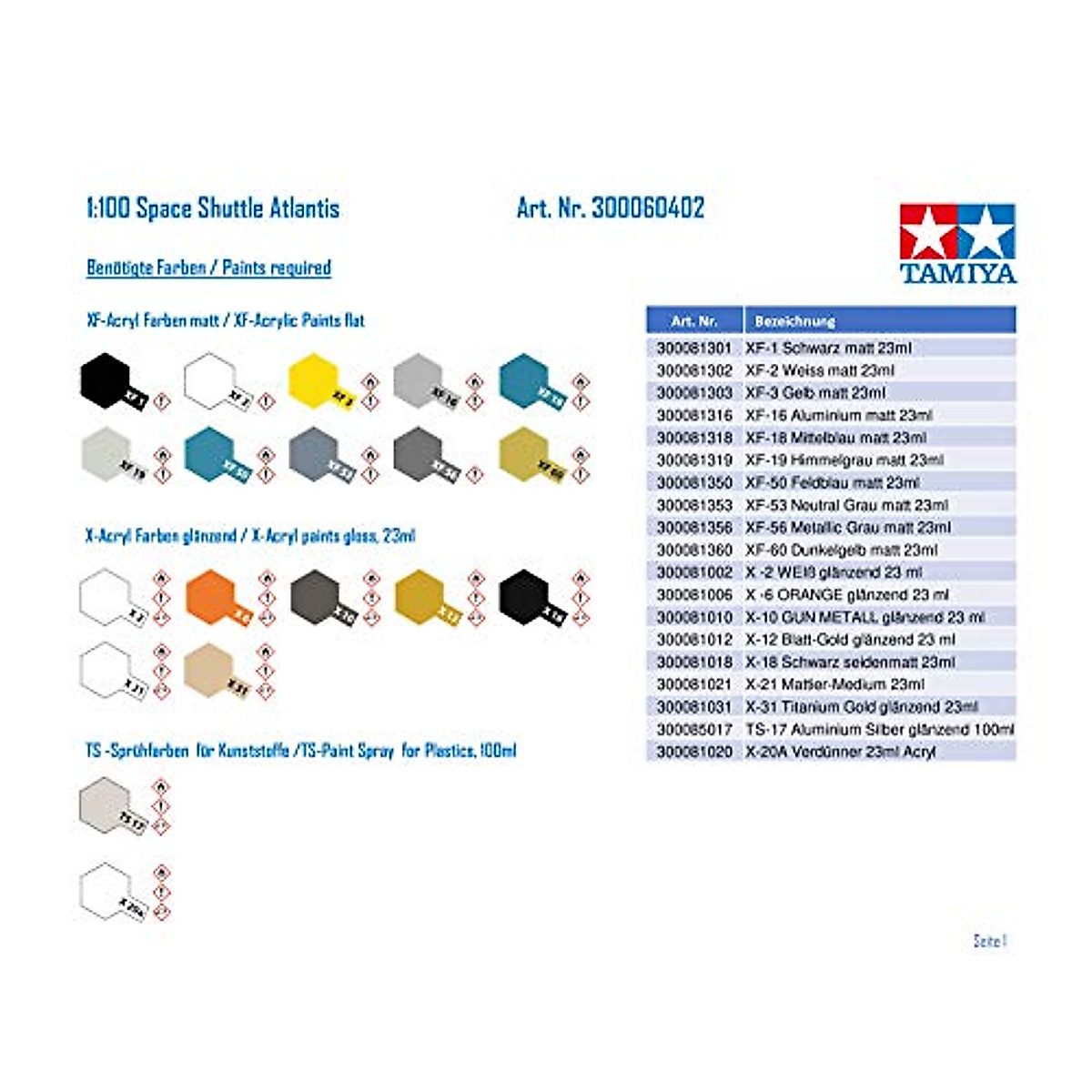 Tamiya Models Pace Shuttle Atlantis Model Kit